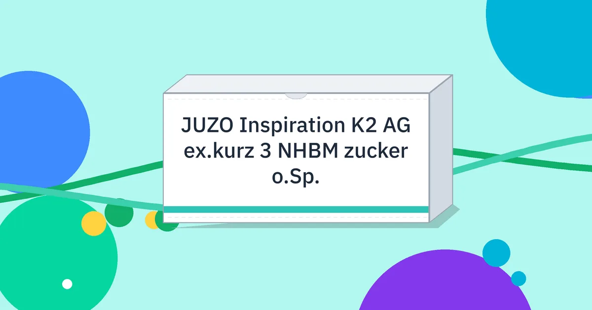 Symbolbild: Packung mit der Aufschrift JUZO Inspiration K2 AG ex.kurz 3 NHBM zucker o.Sp. (PZN 14963417) – Verfügbarkeit und Bezug in Apotheken in Frankfurt am Main