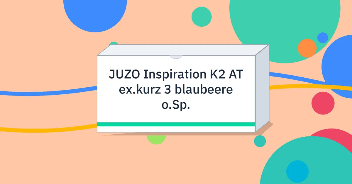 Symbolbild: Packung mit der Aufschrift JUZO Inspiration K2 AT ex.kurz 3 blaubeere o.Sp. (PZN 14952856) – Verfügbarkeit und Bezug in Apotheken in Frankfurt am Main