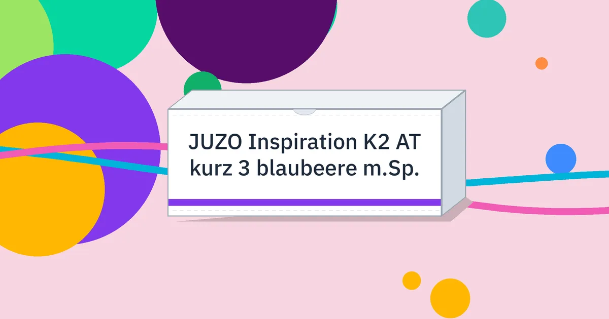 Symbolbild: Packung mit der Aufschrift JUZO Inspiration K2 AT kurz 3 blaubeere m.Sp. (PZN 14931067) – Verfügbarkeit und Bezug in Apotheken in Frankfurt am Main