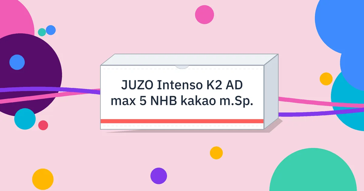 Symbolbild: Packung mit der Aufschrift JUZO Intenso K2 AD max 5 NHB kakao m.Sp. (PZN 18613051) – Verfügbarkeit und Bezug in Apotheken in Frankfurt am Main