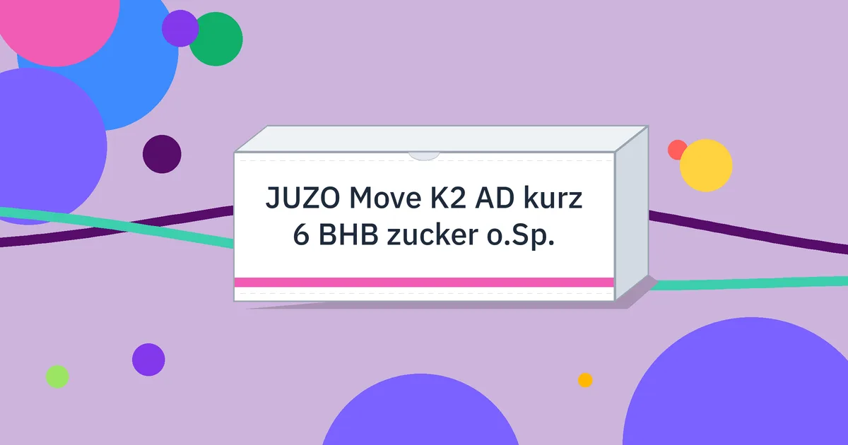 Symbolbild: Packung mit der Aufschrift JUZO Move K2 AD kurz 6 BHB zucker o.Sp. (PZN 18509543) – Verfügbarkeit und Bezug in Apotheken in Frankfurt am Main