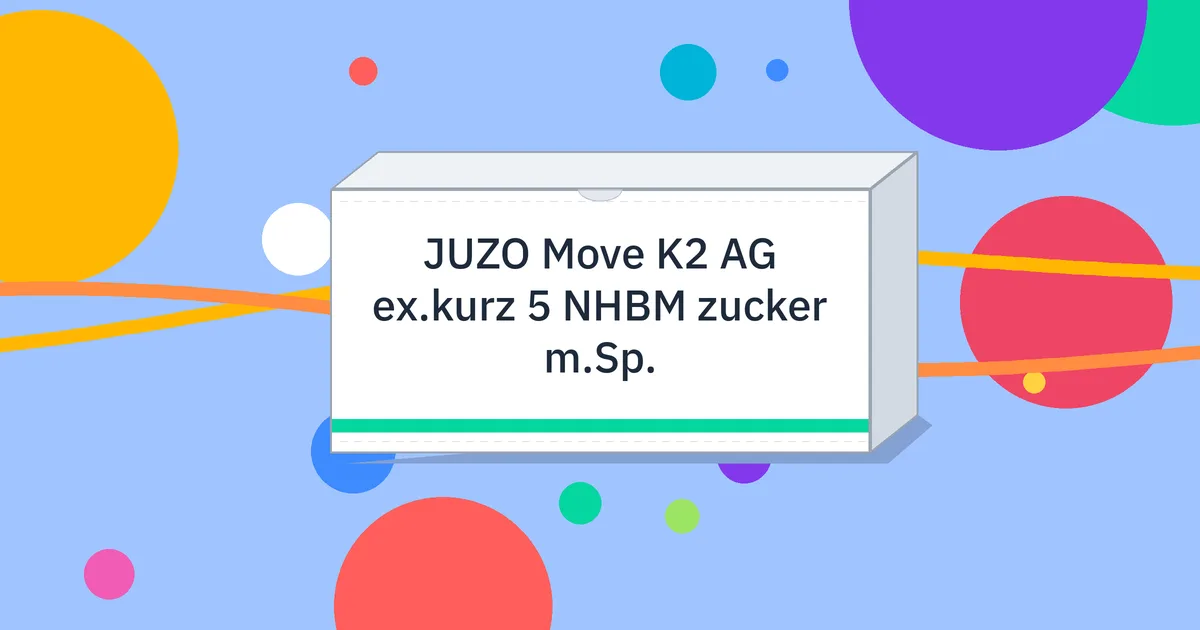 Symbolbild: Packung mit der Aufschrift JUZO Move K2 AG ex.kurz 5 NHBM zucker m.Sp. (PZN 18531175) – Verfügbarkeit und Bezug in Apotheken in Frankfurt am Main
