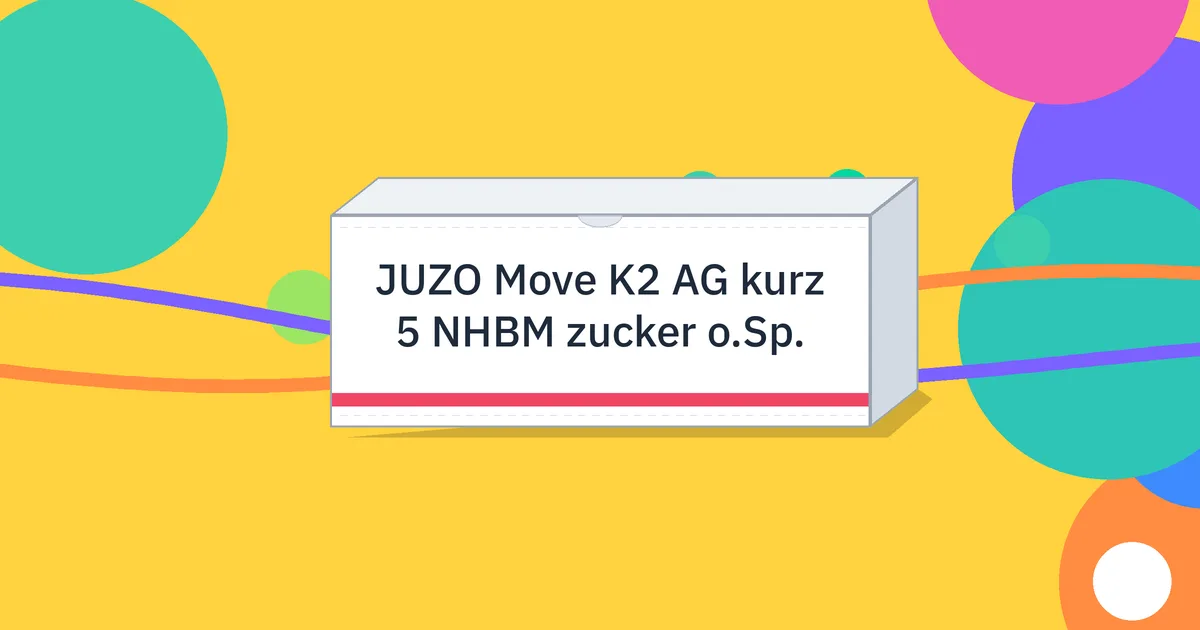 Symbolbild: Packung mit der Aufschrift JUZO Move K2 AG kurz 5 NHBM zucker o.Sp. (PZN 18529190) – Verfügbarkeit und Bezug in Apotheken in Frankfurt am Main