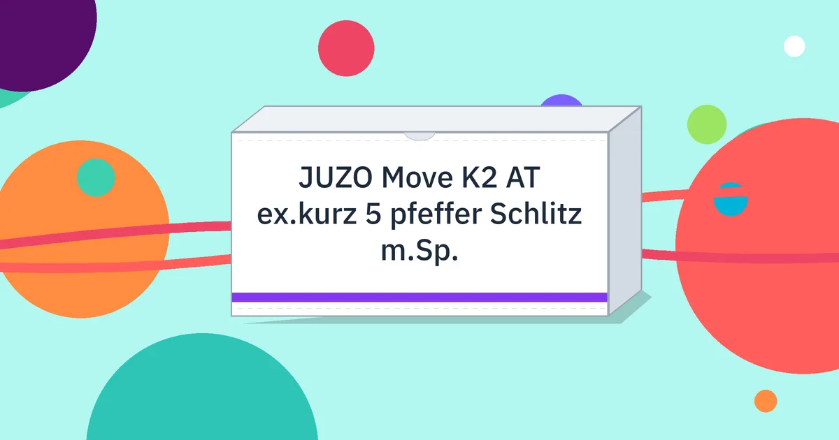 Symbolbild: Packung mit der Aufschrift JUZO Move K2 AT ex.kurz 5 pfeffer Schlitz m.Sp. (PZN 20671653) – Verfügbarkeit und Bezug in Apotheken in Frankfurt am Main