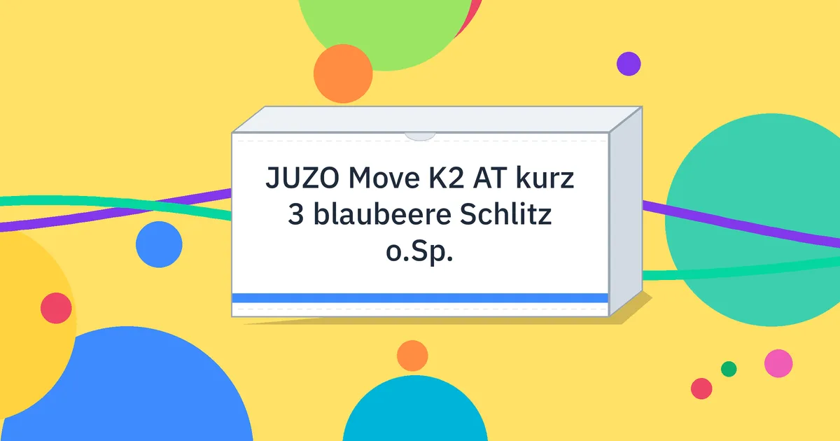 Symbolbild: Packung mit der Aufschrift JUZO Move K2 AT kurz 3 blaubeere Schlitz o.Sp. (PZN 20676509) – Verfügbarkeit und Bezug in Apotheken in Frankfurt am Main