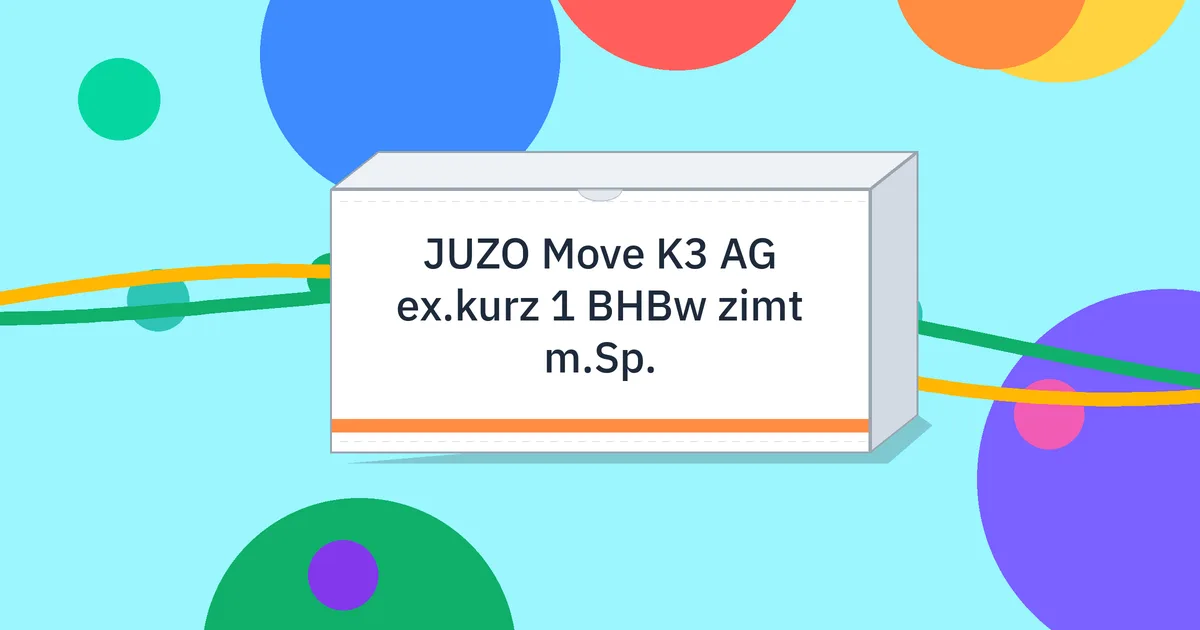 Symbolbild: Packung mit der Aufschrift JUZO Move K3 AG ex.kurz 1 BHBw zimt m.Sp. (PZN 18583752) – Verfügbarkeit und Bezug in Apotheken in Frankfurt am Main