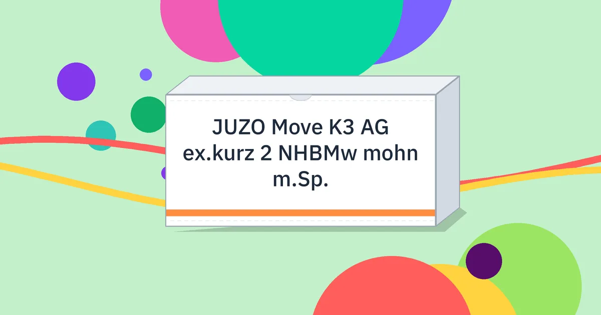 Symbolbild: Packung mit der Aufschrift JUZO Move K3 AG ex.kurz 2 NHBMw mohn m.Sp. (PZN 18594796) – Verfügbarkeit und Bezug in Apotheken in Frankfurt am Main