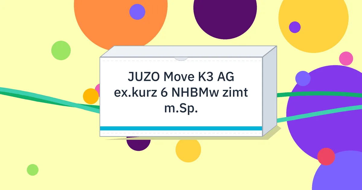 Symbolbild: Packung mit der Aufschrift JUZO Move K3 AG ex.kurz 6 NHBMw zimt m.Sp. (PZN 18582899) – Verfügbarkeit und Bezug in Apotheken in Frankfurt am Main