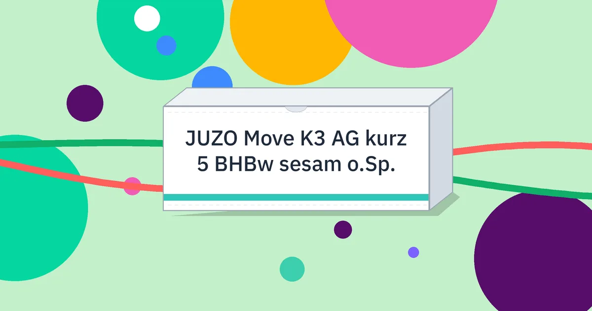 Symbolbild: Packung mit der Aufschrift JUZO Move K3 AG kurz 5 BHBw sesam o.Sp. (PZN 18581871) – Verfügbarkeit und Bezug in Apotheken in Frankfurt am Main