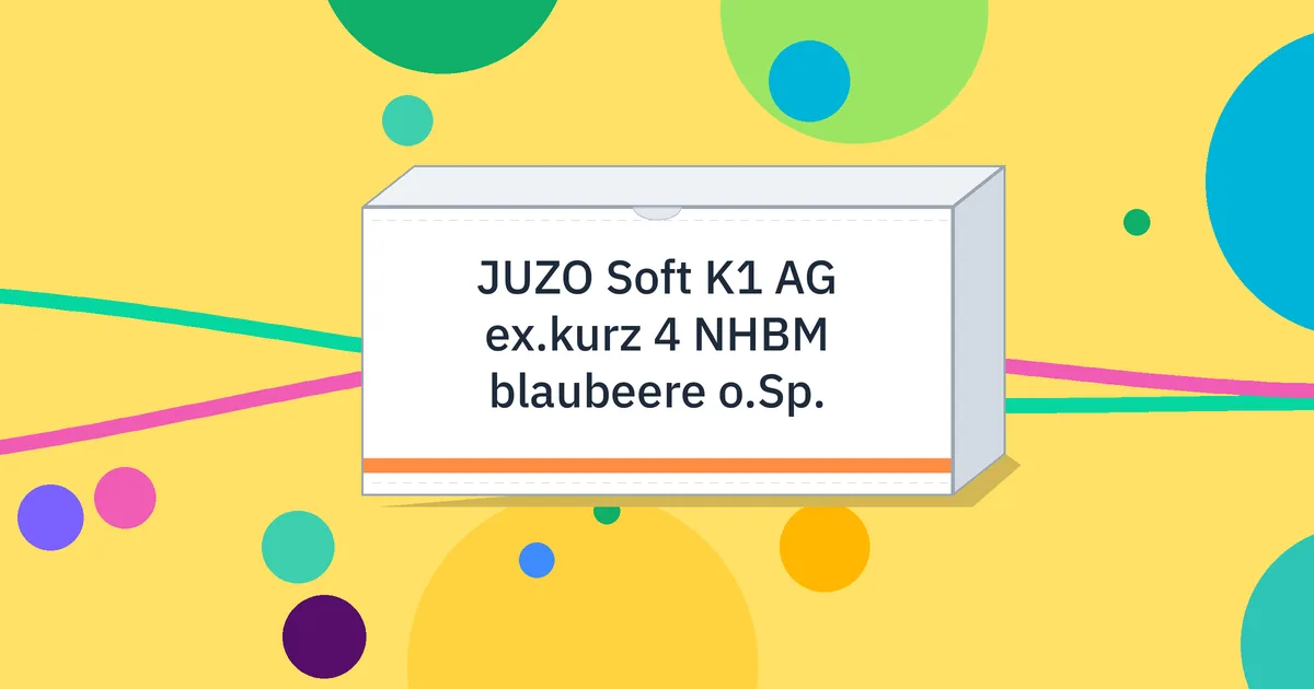 Symbolbild: Packung mit der Aufschrift JUZO Soft K1 AG ex.kurz 4 NHBM blaubeere o.Sp. (PZN 15000773) – Verfügbarkeit und Bezug in Apotheken in Frankfurt am Main