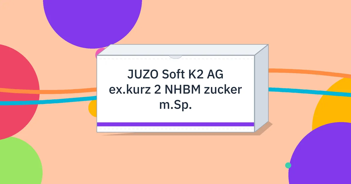 Symbolbild: Packung mit der Aufschrift JUZO Soft K2 AG ex.kurz 2 NHBM zucker m.Sp. (PZN 15021841) – Verfügbarkeit und Bezug in Apotheken in Frankfurt am Main