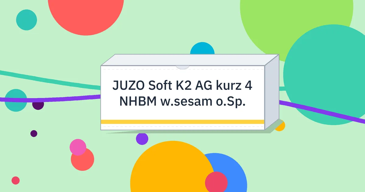 Symbolbild: Packung mit der Aufschrift JUZO Soft K2 AG kurz 4 NHBM w.sesam o.Sp. (PZN 15001844) – Verfügbarkeit und Bezug in Apotheken in Frankfurt am Main