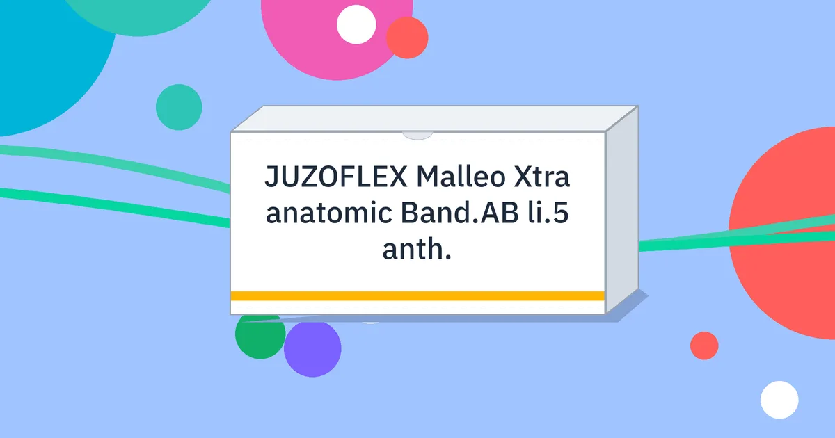 Symbolbild: Packung mit der Aufschrift JUZOFLEX Malleo Xtra anatomic Band.AB li.5 anth. (PZN 16635054) – Verfügbarkeit und Bezug in Apotheken in Frankfurt am Main