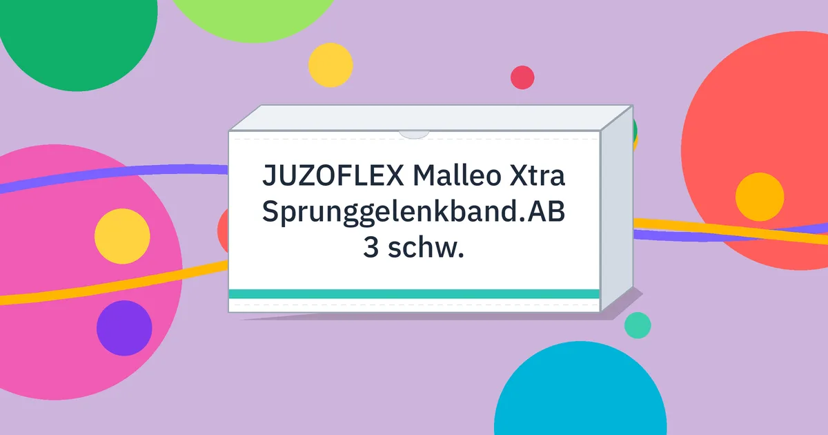 Symbolbild: Packung mit der Aufschrift JUZOFLEX Malleo Xtra Sprunggelenkband.AB 3 schw. (PZN 16635829) – Verfügbarkeit und Bezug in Apotheken in Frankfurt am Main