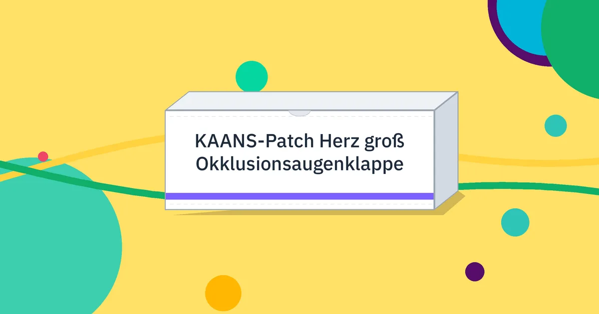 Symbolbild: Packung mit der Aufschrift KAANS-Patch Herz groß Okklusionsaugenklappe (PZN 11102005) – Verfügbarkeit und Bezug in Apotheken in Frankfurt am Main