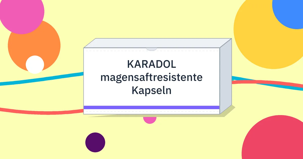 Symbolbild: Packung mit der Aufschrift KARADOL magensaftresistente Kapseln (PZN 20082508) – Verfügbarkeit und Bezug in Apotheken in Frankfurt am Main