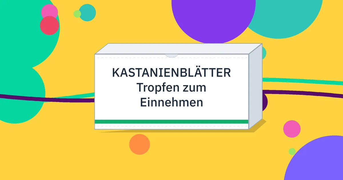 Symbolbild: Packung mit der Aufschrift KASTANIENBLÄTTER Tropfen zum Einnehmen (PZN 11366595) – Verfügbarkeit und Bezug in Apotheken in Frankfurt am Main