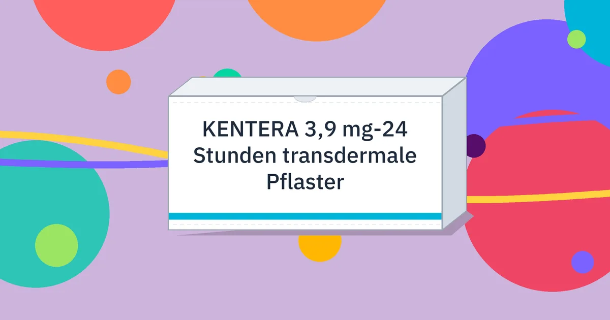 Symbolbild: Packung mit der Aufschrift KENTERA 3,9 mg-24 Stunden transdermale Pflaster (PZN 17245473) – Verfügbarkeit und Bezug in Apotheken in Frankfurt am Main