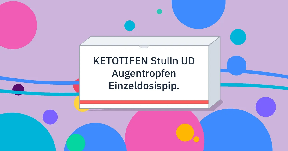 Symbolbild: Packung mit der Aufschrift KETOTIFEN Stulln UD Augentropfen Einzeldosispip. (PZN 07004596) – Verfügbarkeit und Bezug in Apotheken in Frankfurt am Main