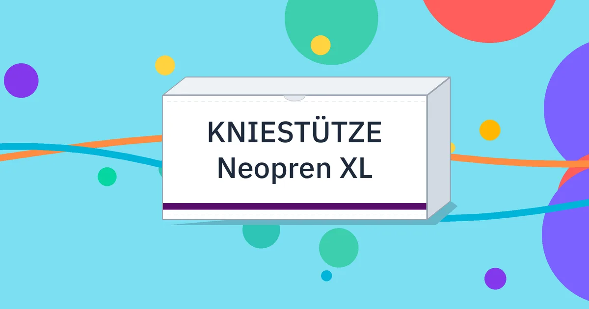 Symbolbild: Packung mit der Aufschrift KNIESTÜTZE Neopren XL (PZN 19071356) – Verfügbarkeit und Bezug in Apotheken in Frankfurt am Main
