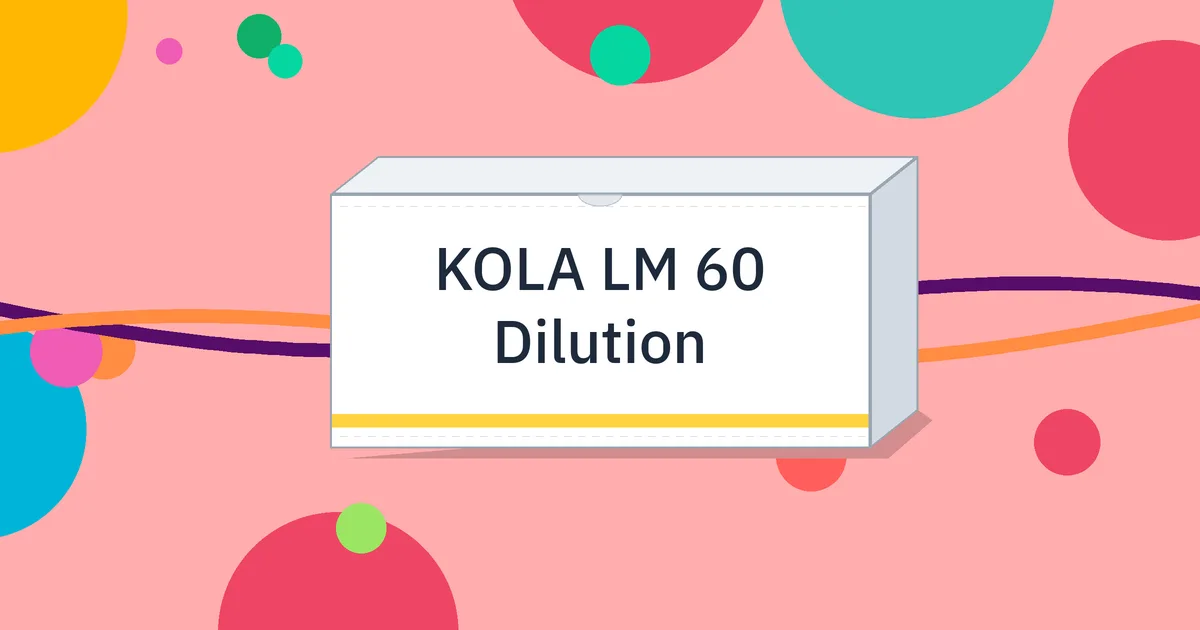 Symbolbild: Packung mit der Aufschrift KOLA LM 60 Dilution (PZN 13519689) – Verfügbarkeit und Bezug in Apotheken in Frankfurt am Main