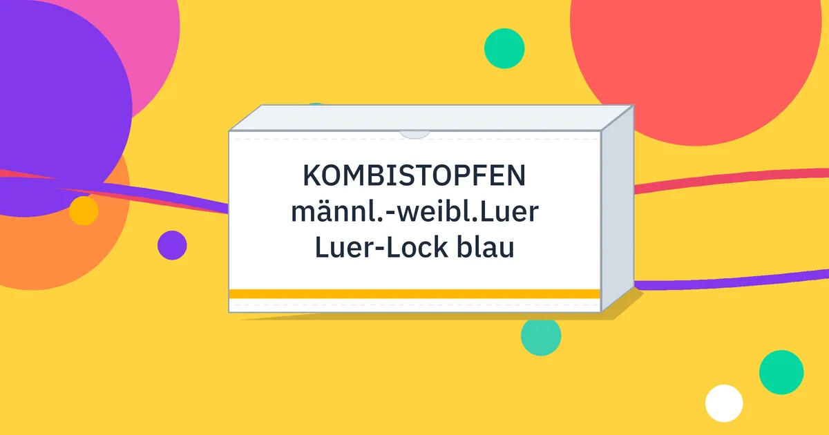 Symbolbild: Packung mit der Aufschrift KOMBISTOPFEN männl.-weibl.Luer Luer-Lock blau (PZN 18836986) – Verfügbarkeit und Bezug in Apotheken in Frankfurt am Main