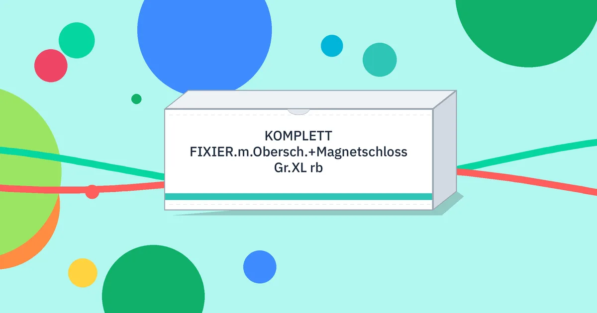 Symbolbild: Packung mit der Aufschrift KOMPLETT FIXIER.m.Obersch.+Magnetschloss Gr.XL rb (PZN 16014429) – Verfügbarkeit und Bezug in Apotheken in Frankfurt am Main