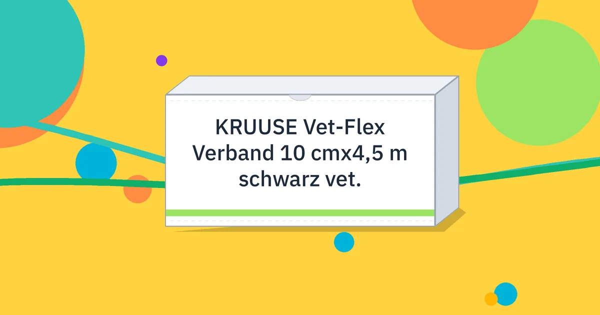 Symbolbild: Packung mit der Aufschrift KRUUSE Vet-Flex Verband 10 cmx4,5 m schwarz vet. (PZN 18443459) – Verfügbarkeit und Bezug in Apotheken in Frankfurt am Main