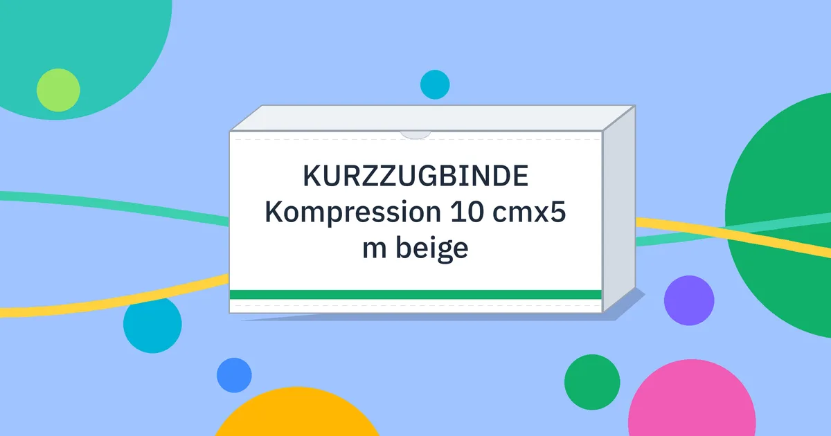 Symbolbild: Packung mit der Aufschrift KURZZUGBINDE Kompression 10 cmx5 m beige (PZN 17559473) – Verfügbarkeit und Bezug in Apotheken in Frankfurt am Main