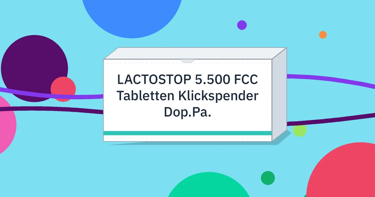Symbolbild: Packung mit der Aufschrift LACTOSTOP 5.500 FCC Tabletten Klickspender Dop.Pa. (PZN 11578995) – Verfügbarkeit und Bezug in Apotheken in Frankfurt am Main