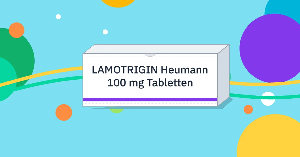 Symbolbild: Packung mit der Aufschrift LAMOTRIGIN Heumann 100 mg Tabletten (PZN 03888581) – Verfügbarkeit und Bezug in Apotheken in Frankfurt am Main