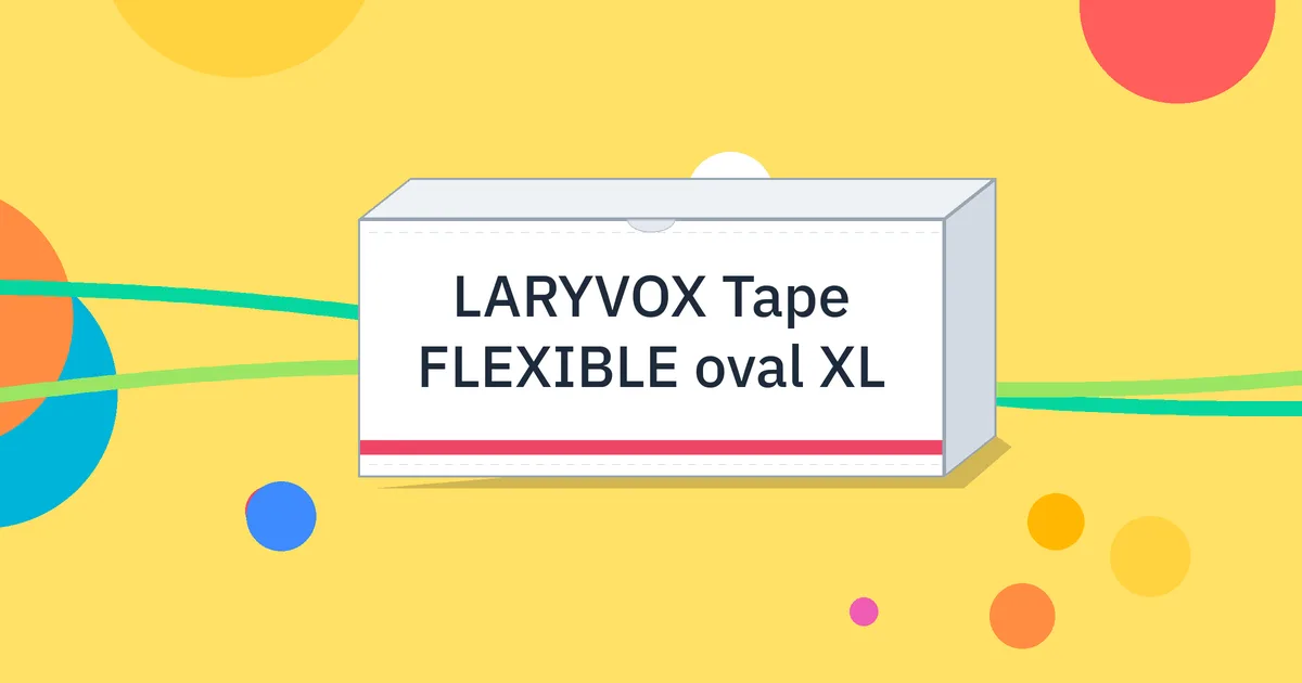Symbolbild: Packung mit der Aufschrift LARYVOX Tape FLEXIBLE oval XL (PZN 03891726) – Verfügbarkeit und Bezug in Apotheken in Frankfurt am Main