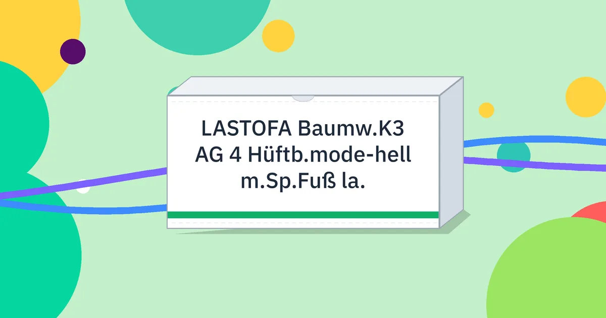 Symbolbild: Packung mit der Aufschrift LASTOFA Baumw.K3 AG 4 Hüftb.mode-hell m.Sp.Fuß la. (PZN 01956226) – Verfügbarkeit und Bezug in Apotheken in Frankfurt am Main