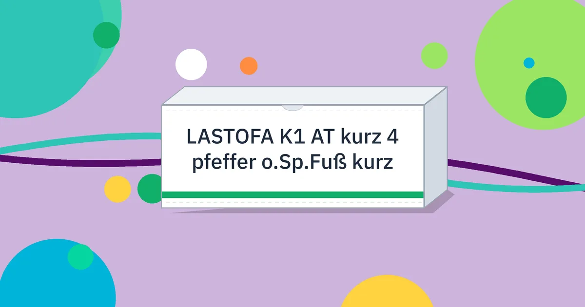 Symbolbild: Packung mit der Aufschrift LASTOFA K1 AT kurz 4 pfeffer o.Sp.Fuß kurz (PZN 13796420) – Verfügbarkeit und Bezug in Apotheken in Frankfurt am Main