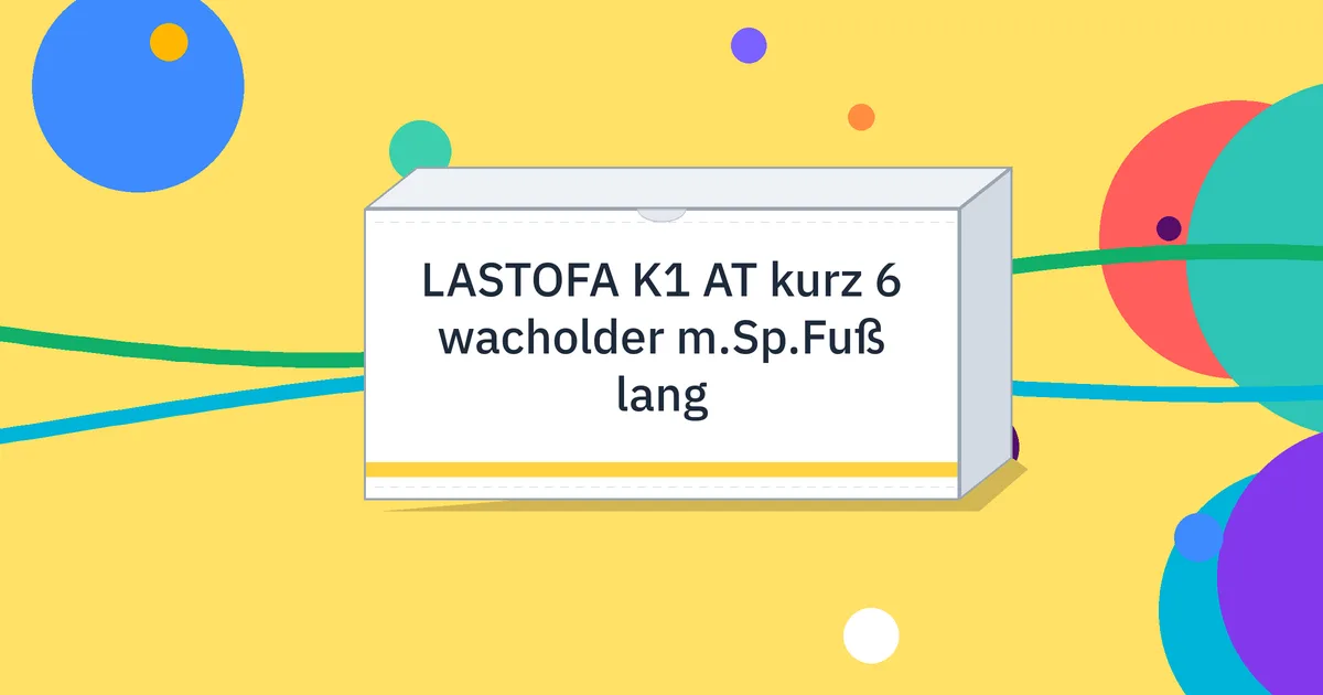 Symbolbild: Packung mit der Aufschrift LASTOFA K1 AT kurz 6 wacholder m.Sp.Fuß lang (PZN 13797017) – Verfügbarkeit und Bezug in Apotheken in Frankfurt am Main