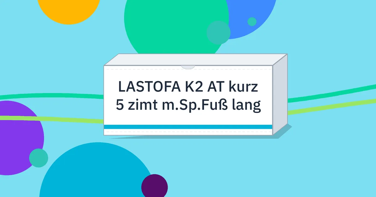 Symbolbild: Packung mit der Aufschrift LASTOFA K2 AT kurz 5 zimt m.Sp.Fuß lang (PZN 13809714) – Verfügbarkeit und Bezug in Apotheken in Frankfurt am Main