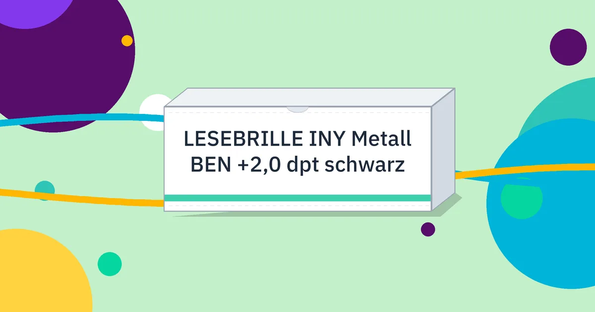 Symbolbild: Packung mit der Aufschrift LESEBRILLE INY Metall BEN +2,0 dpt schwarz (PZN 19928213) – Verfügbarkeit und Bezug in Apotheken in Frankfurt am Main