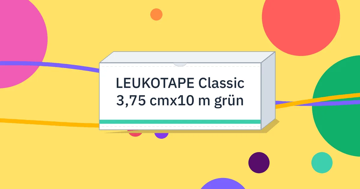 Symbolbild: Packung mit der Aufschrift LEUKOTAPE Classic 3,75 cmx10 m grün (PZN 05384057) – Verfügbarkeit und Bezug in Apotheken in Frankfurt am Main