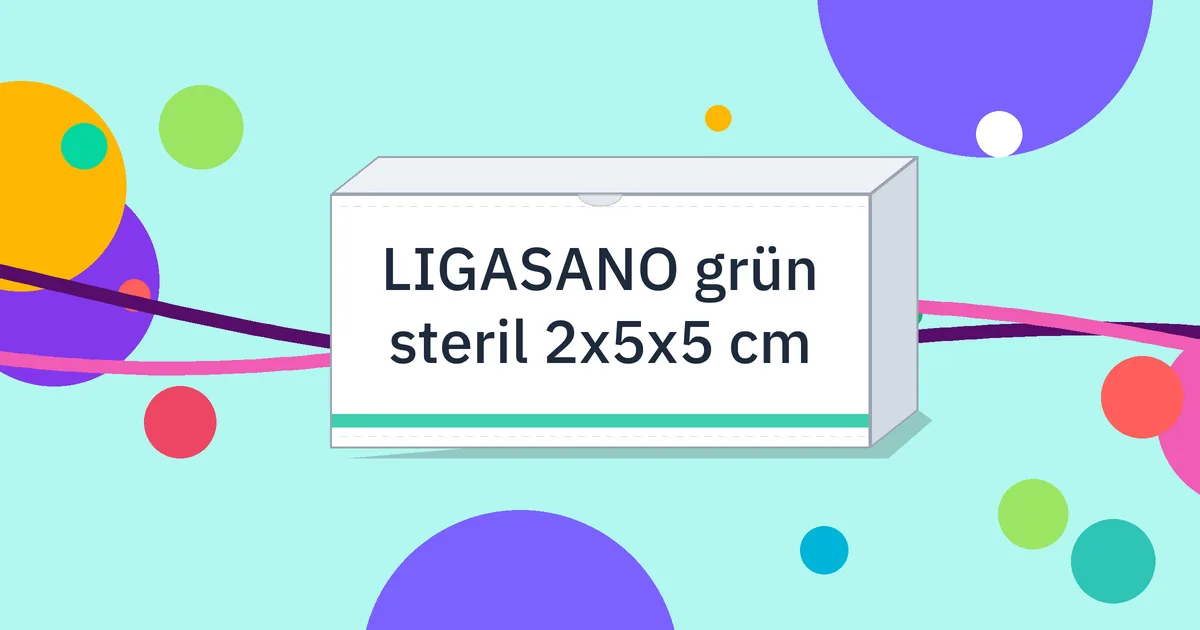 Symbolbild: Packung mit der Aufschrift LIGASANO grün steril 2x5x5 cm (PZN 20101938) – Verfügbarkeit und Bezug in Apotheken in Frankfurt am Main