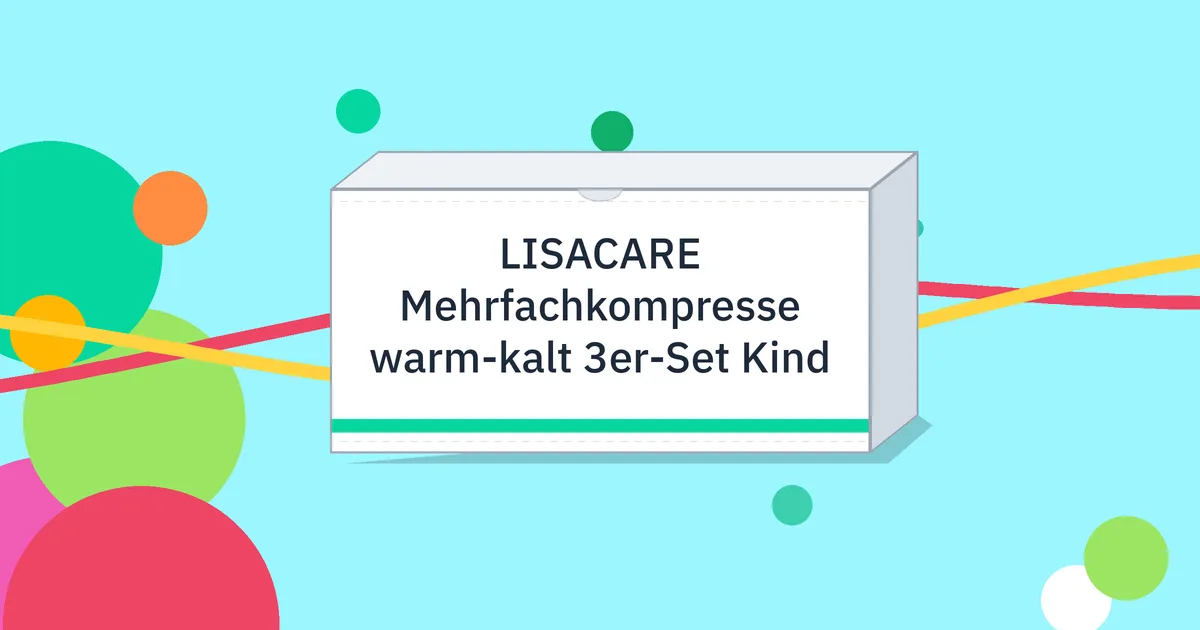 Symbolbild: Packung mit der Aufschrift LISACARE Mehrfachkompresse warm-kalt 3er-Set Kind (PZN 19821886) – Verfügbarkeit und Bezug in Apotheken in Frankfurt am Main