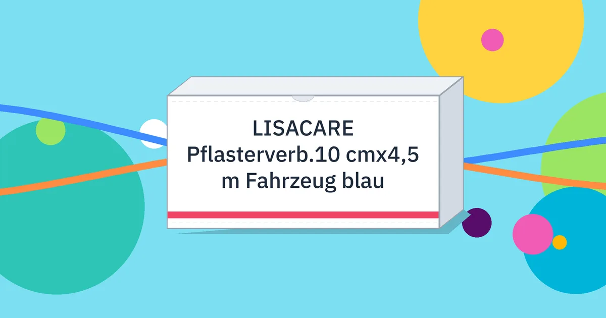 Symbolbild: Packung mit der Aufschrift LISACARE Pflasterverb.10 cmx4,5 m Fahrzeug blau (PZN 17893491) – Verfügbarkeit und Bezug in Apotheken in Frankfurt am Main