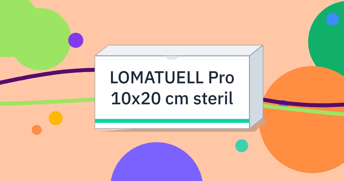 Symbolbild: Packung mit der Aufschrift LOMATUELL Pro 10x20 cm steril (PZN 16010578) – Verfügbarkeit und Bezug in Apotheken in Frankfurt am Main