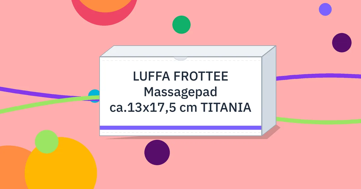 Symbolbild: Packung mit der Aufschrift LUFFA FROTTEE Massagepad ca.13x17,5 cm TITANIA (PZN 01972001) – Verfügbarkeit und Bezug in Apotheken in Frankfurt am Main