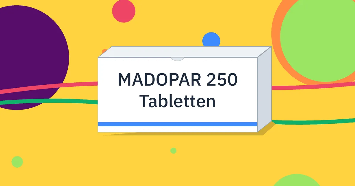Symbolbild: Packung mit der Aufschrift MADOPAR 250 Tabletten (PZN 00257905) – Verfügbarkeit und Bezug in Apotheken in Frankfurt am Main