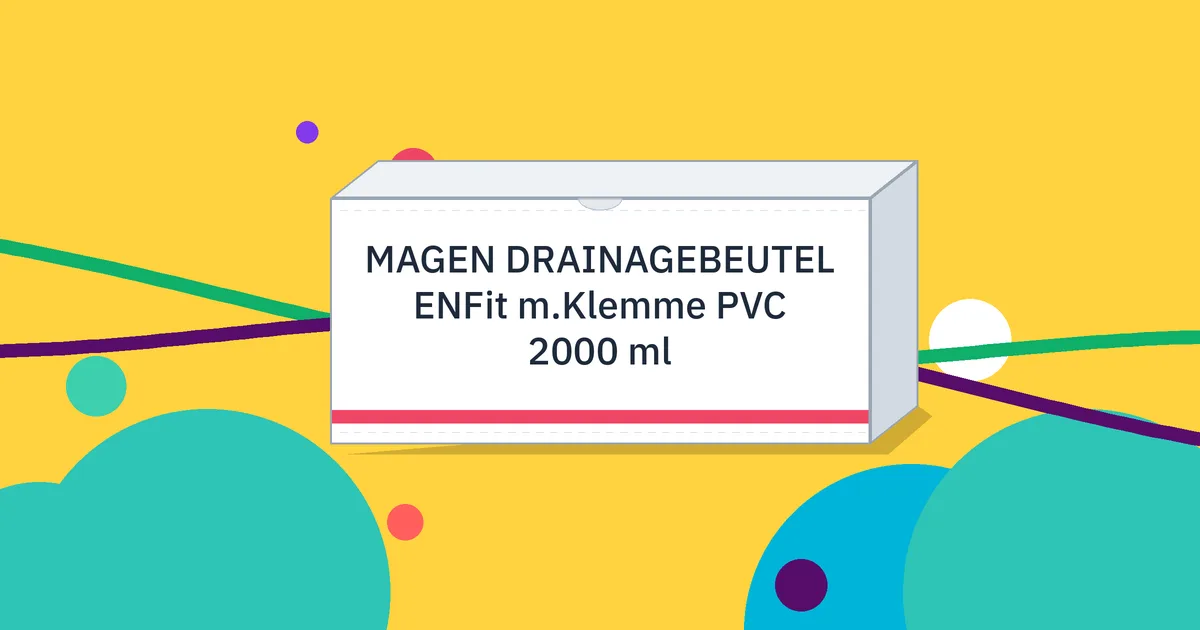 Symbolbild: Packung mit der Aufschrift MAGEN DRAINAGEBEUTEL ENFit m.Klemme PVC 2000 ml (PZN 17903568) – Verfügbarkeit und Bezug in Apotheken in Frankfurt am Main