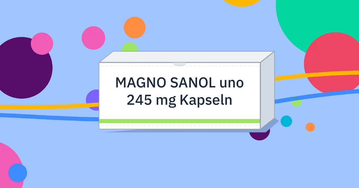 Symbolbild: Packung mit der Aufschrift MAGNO SANOL uno 245 mg Kapseln (PZN 00953786) – Verfügbarkeit und Bezug in Apotheken in Frankfurt am Main
