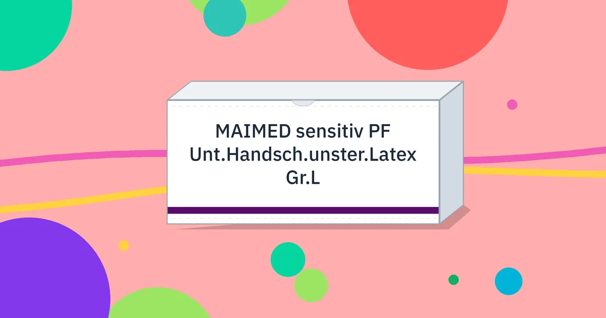 Symbolbild: Packung mit der Aufschrift MAIMED sensitiv PF Unt.Handsch.unster.Latex Gr.L (PZN 02208012) – Verfügbarkeit und Bezug in Apotheken in Frankfurt am Main