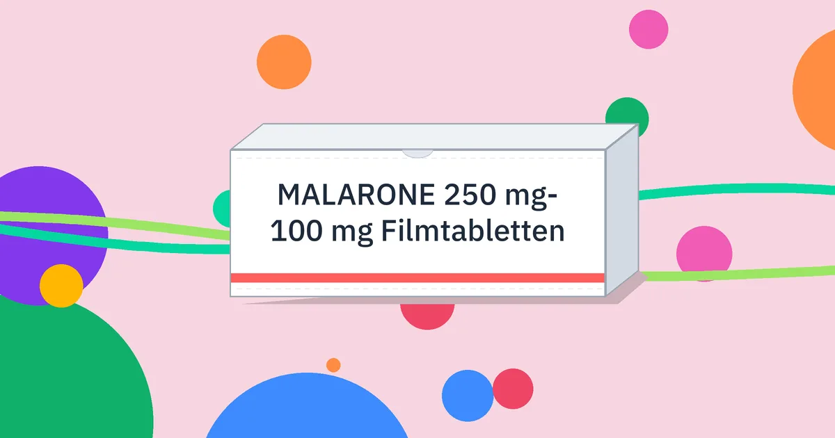 Symbolbild: Packung mit der Aufschrift MALARONE 250 mg-100 mg Filmtabletten (PZN 19727236) – Verfügbarkeit und Bezug in Apotheken in Frankfurt am Main