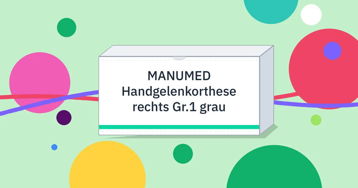 Symbolbild: Packung mit der Aufschrift MANUMED Handgelenkorthese rechts Gr.1 grau (PZN 07614573) – Verfügbarkeit und Bezug in Apotheken in Frankfurt am Main