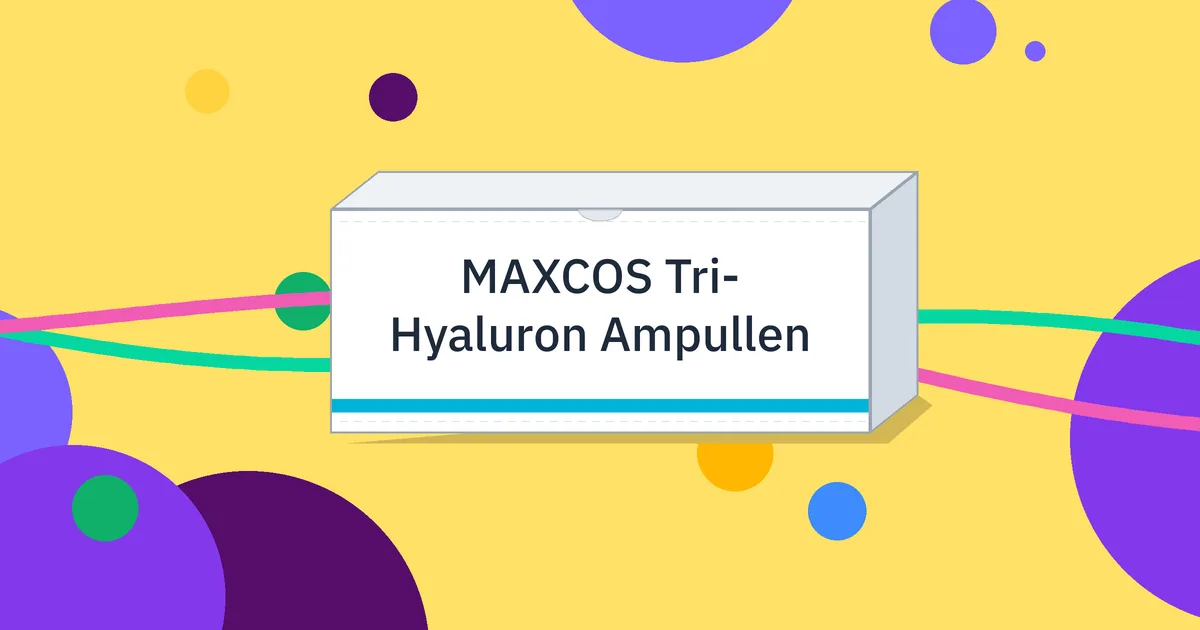 Symbolbild: Packung mit der Aufschrift MAXCOS Tri-Hyaluron Ampullen (PZN 15377093) – Verfügbarkeit und Bezug in Apotheken in Frankfurt am Main